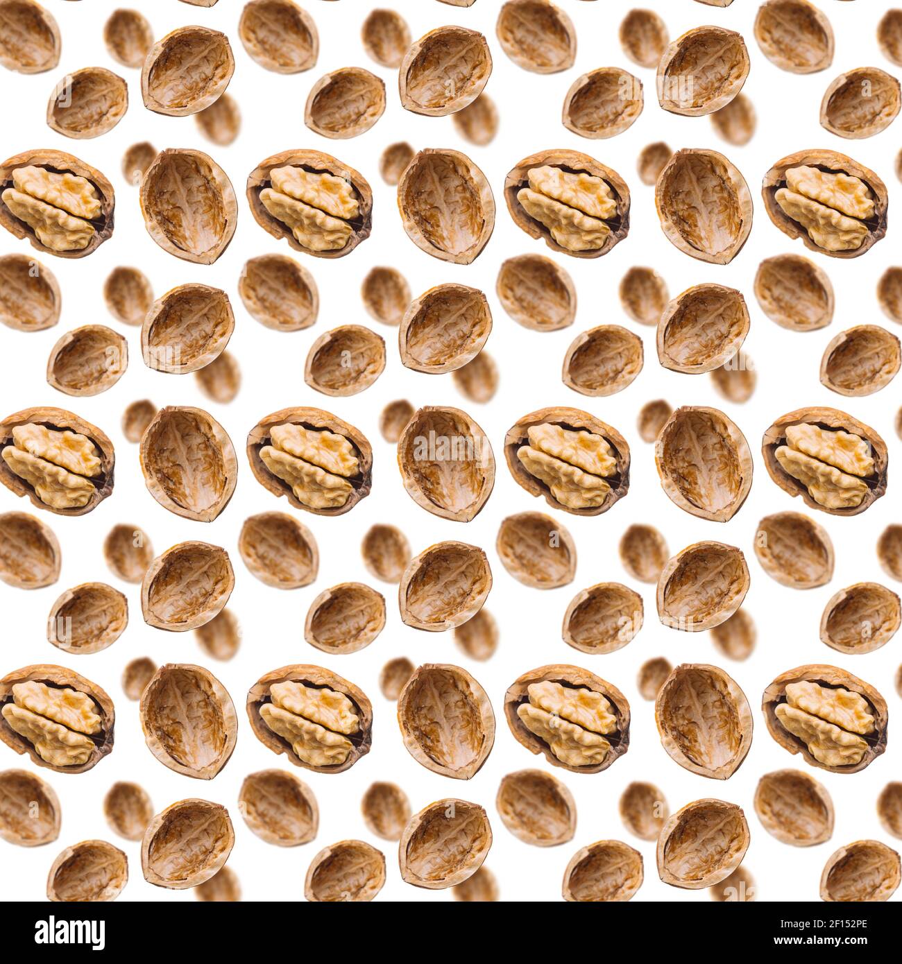 Walnut seamless pattern backdrop. Open nut shell and kernel on white ...
