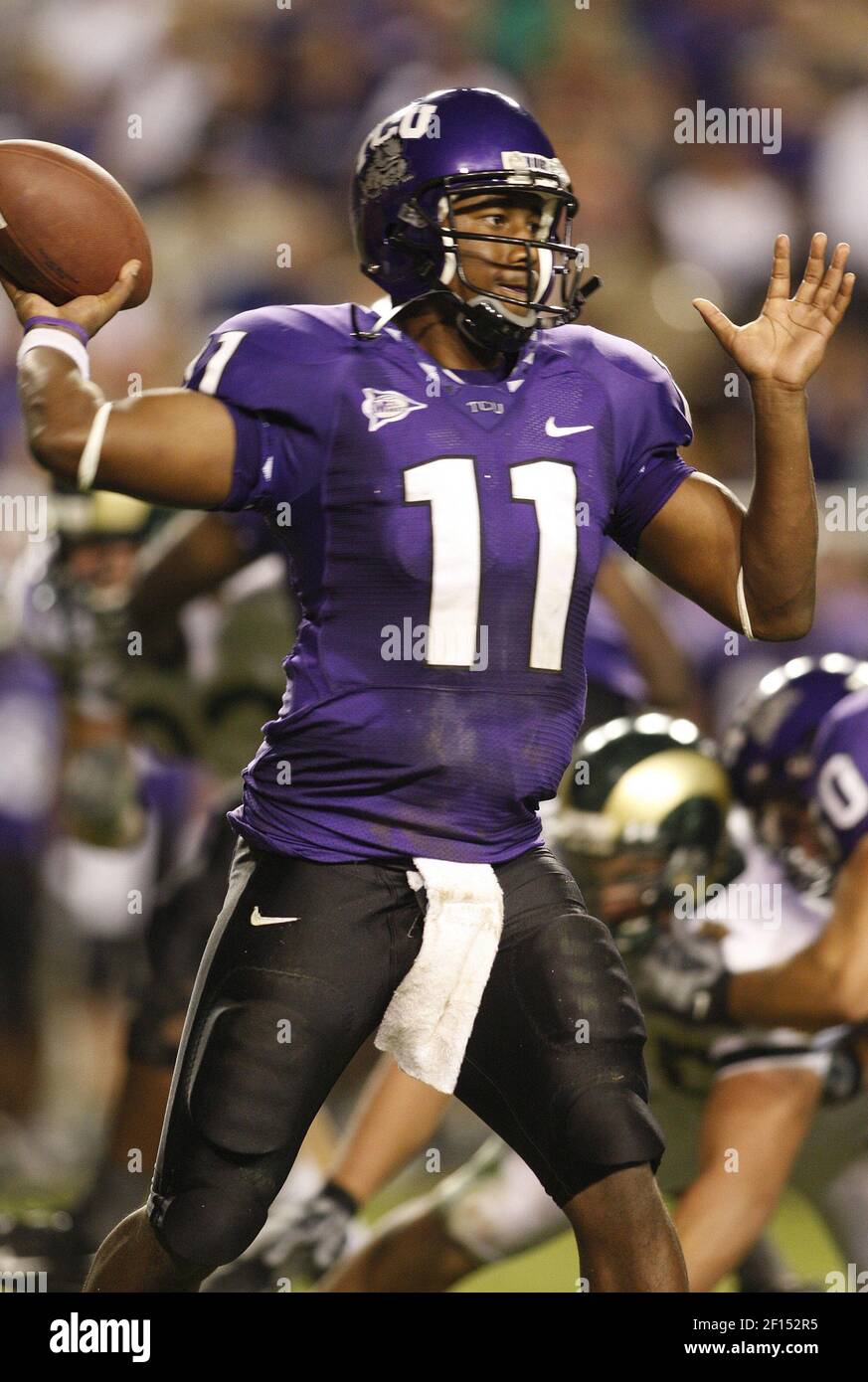 Texas Christian quarterback Marcus Jackson (11) throws in the third ...