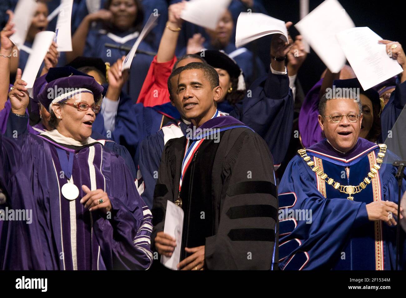 Sen. Barack Obama, D-Ill., presidential candidate, joins in song with ...