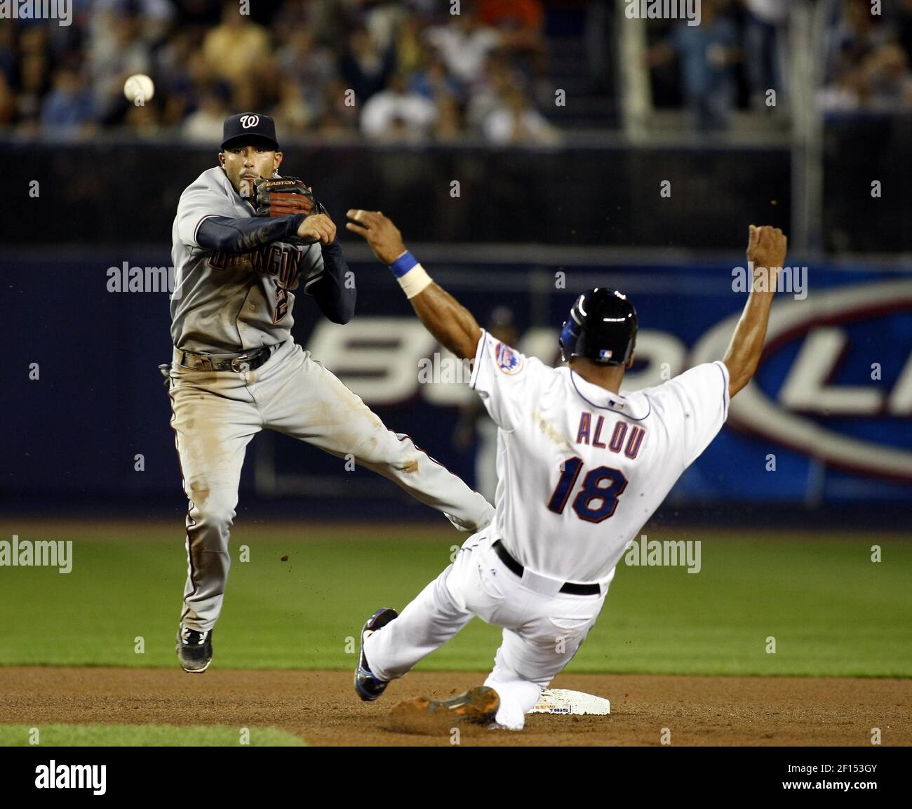 New York Mets' Moises Alou is out at second as Washington Nationals ...