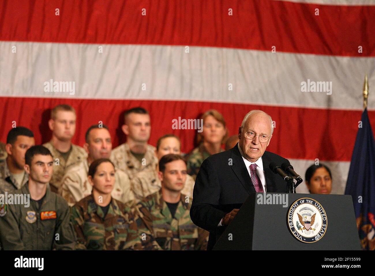 Vice President Dick Cheney addresses the troops at MacDill Air Force ...
