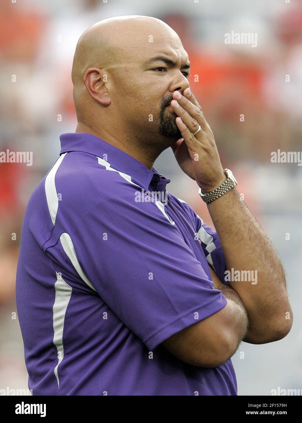 Kansas State head coach Ron Prince looks on during pregame warm-ups ...
