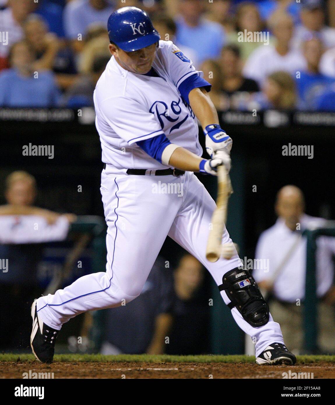 Kansas City Royals' Billy Butler breaks his bat on a single in the ...