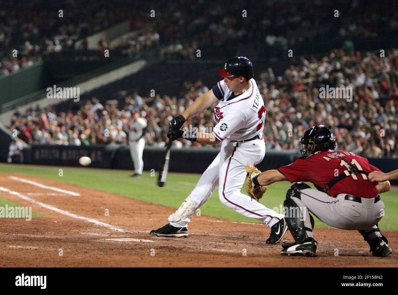 Atlanta Braves first baseman Mark Teixeira hits a home run against the ...