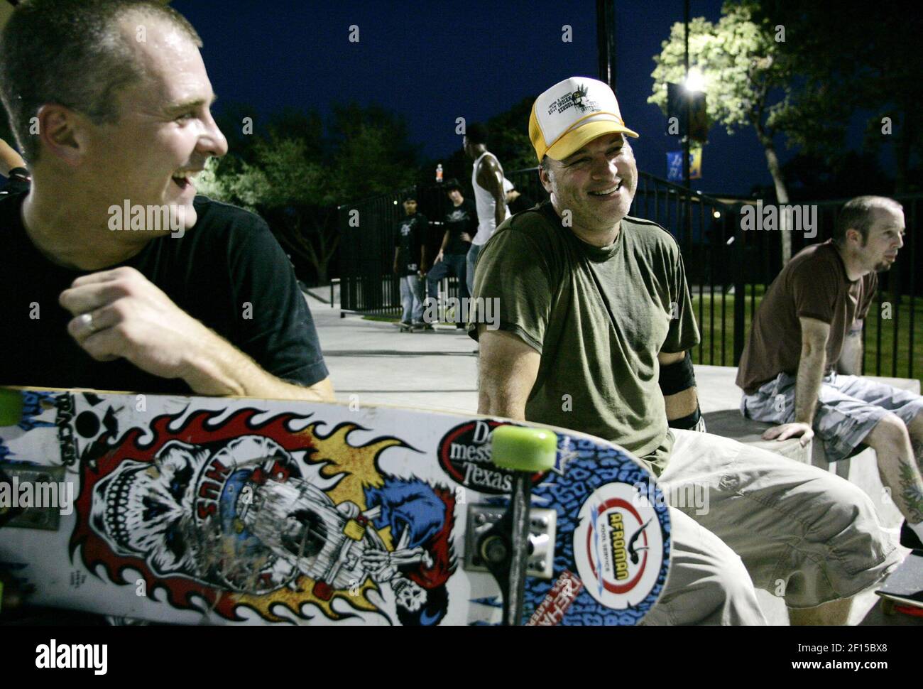 Greg Stubbs jokes with one of his skating buddies, Steve Flusche ...