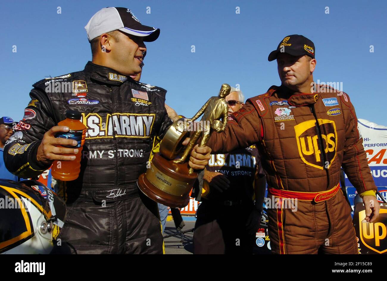 Top Fuel driver Tony Schumacher (left) is congratulated by Bob ...