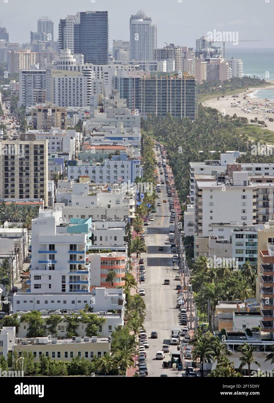 In this photograph, an aerial view of Ocean Drive looking north can be ...