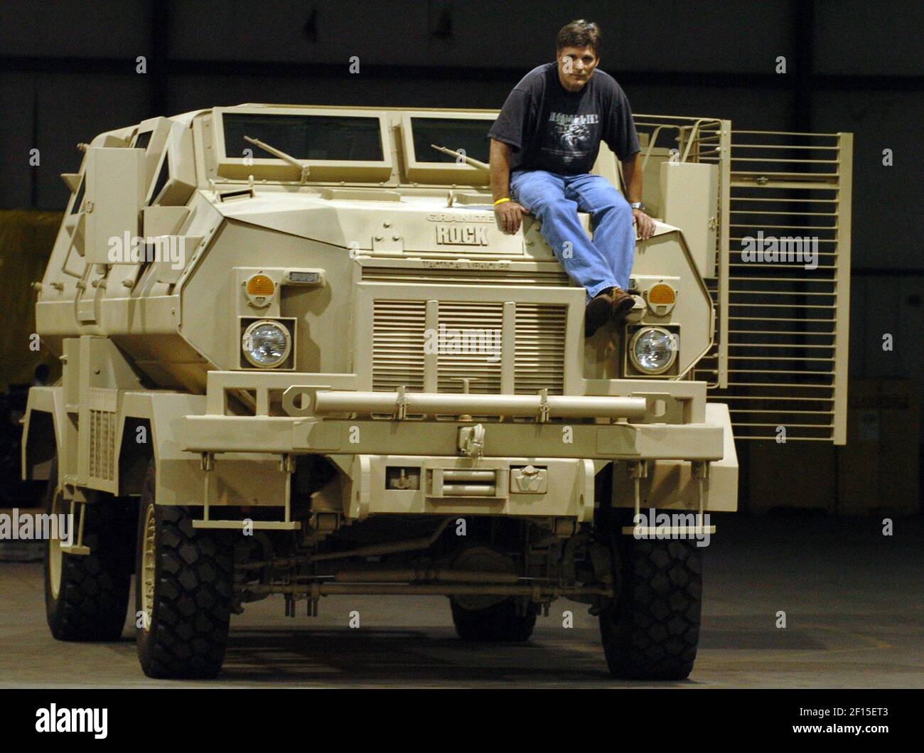 Chris Berman sits atop the nine ton 4X4 Mine Ballistic vehicle he's ...
