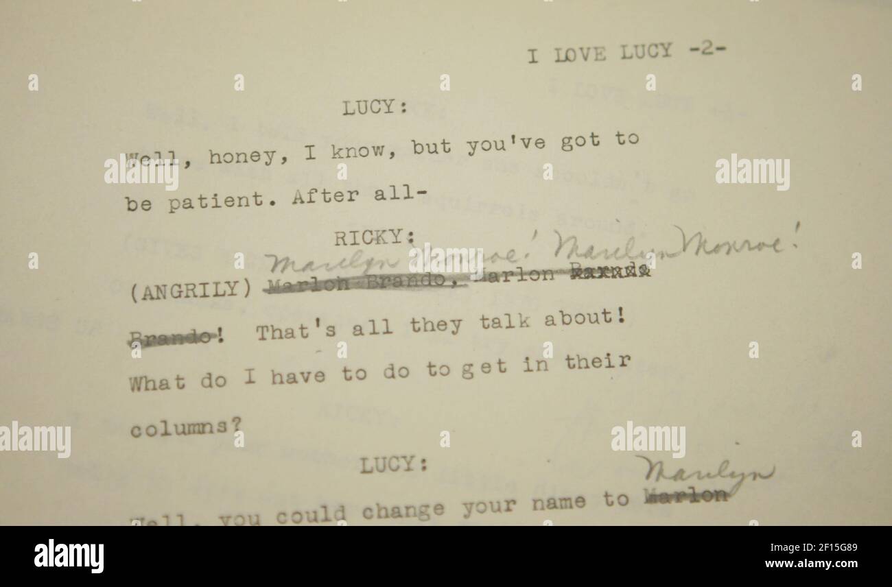 A script from an "I Love Lucy," episode shows edits to lines spoken by ...