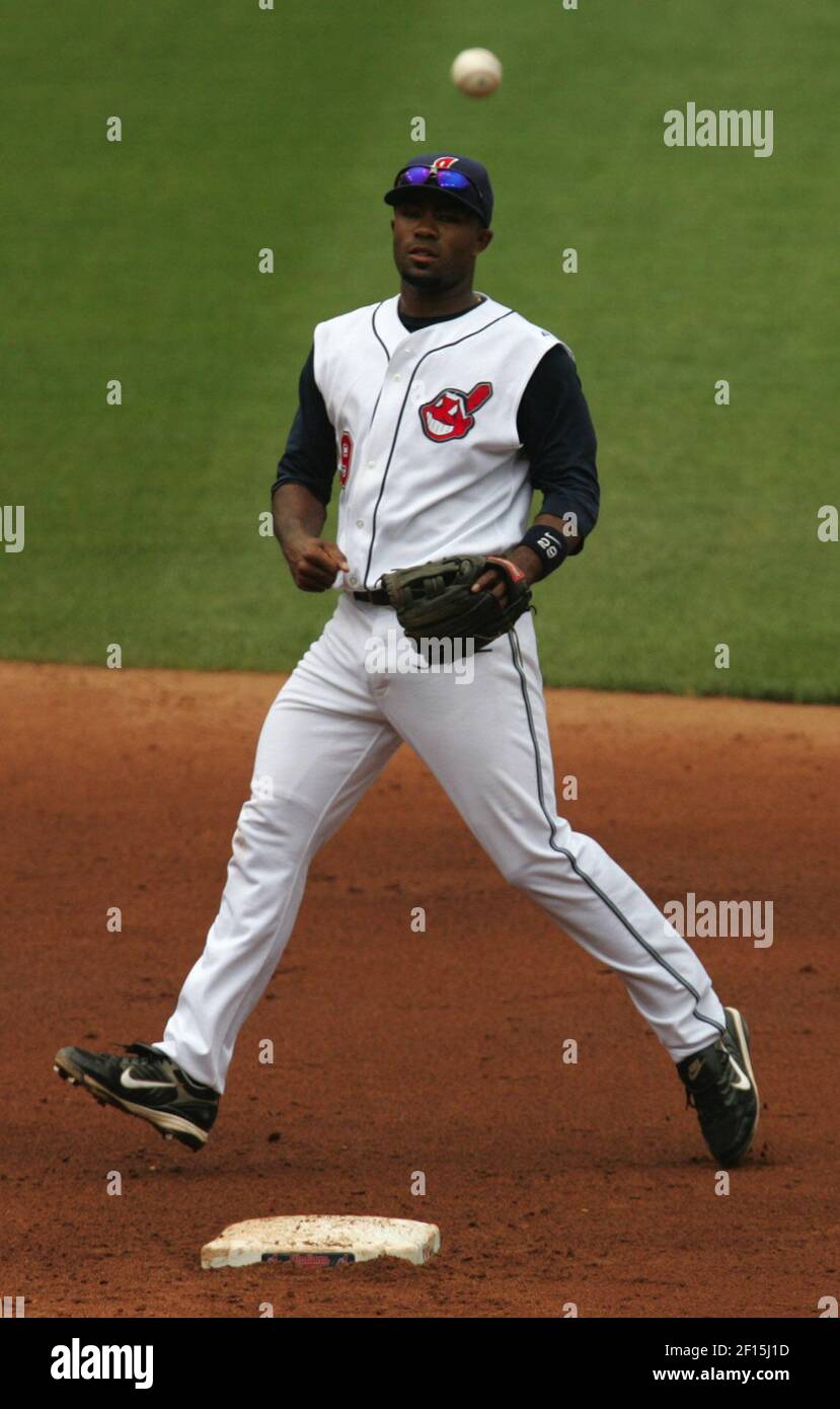 Indians Josh Barfield throws out Detroit's Placido Polanco in the 3rd ...