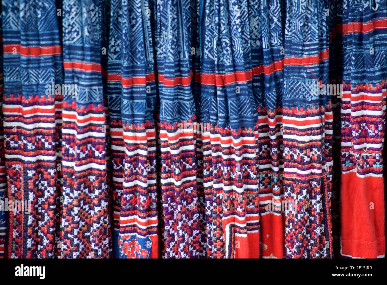 Hmong Fabric skirt material - indigo-dyed, applique and embroidery ...