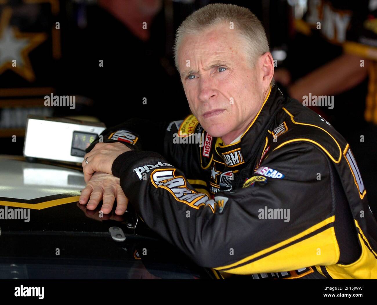 NASCAR NEXTEL Cup driver Mark Martin watches activity outside the ...