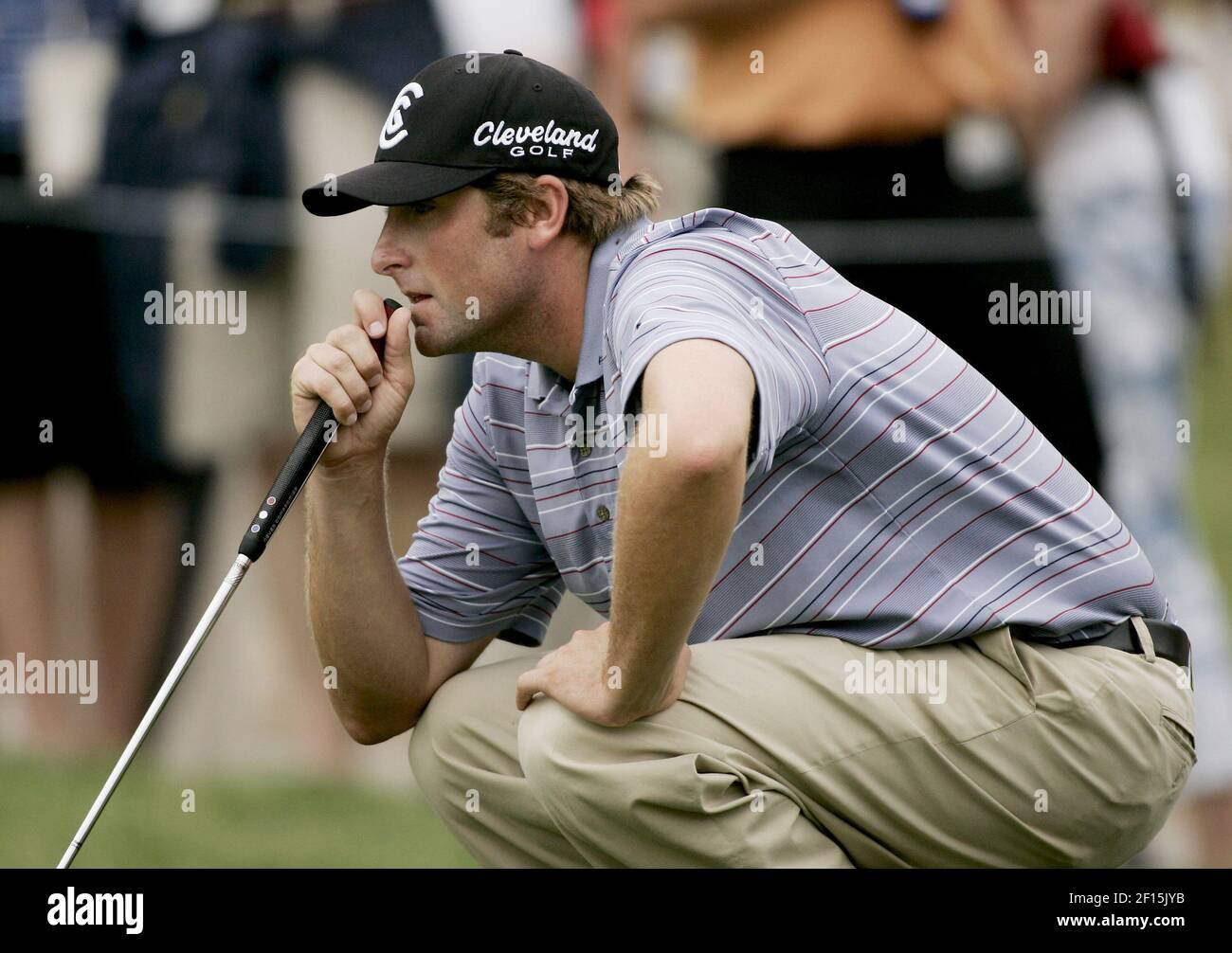 Stephen Marino lines up a putt on the ninth hole during the second ...