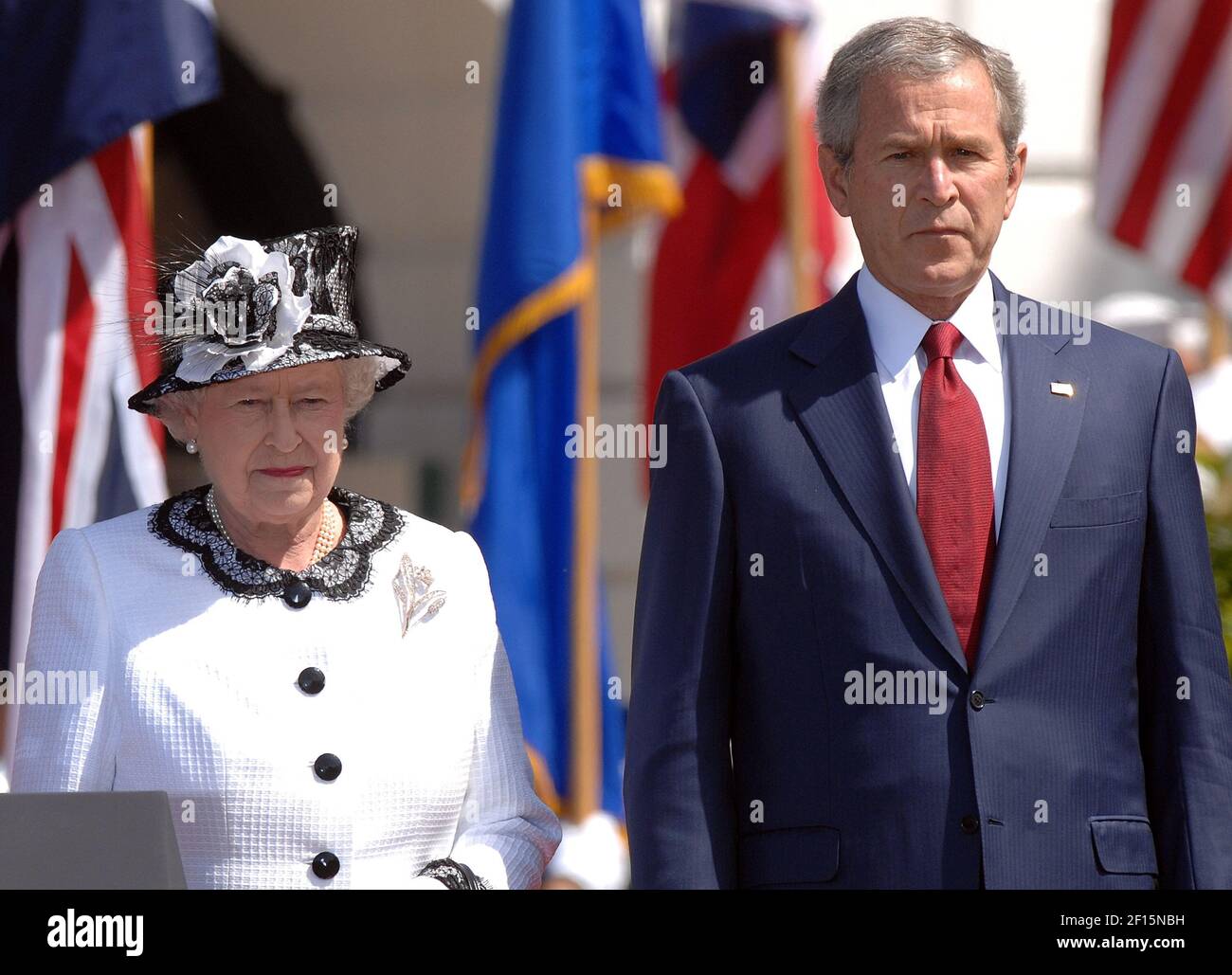 Queen Elizabeth of England is welcomed to the White House by President ...
