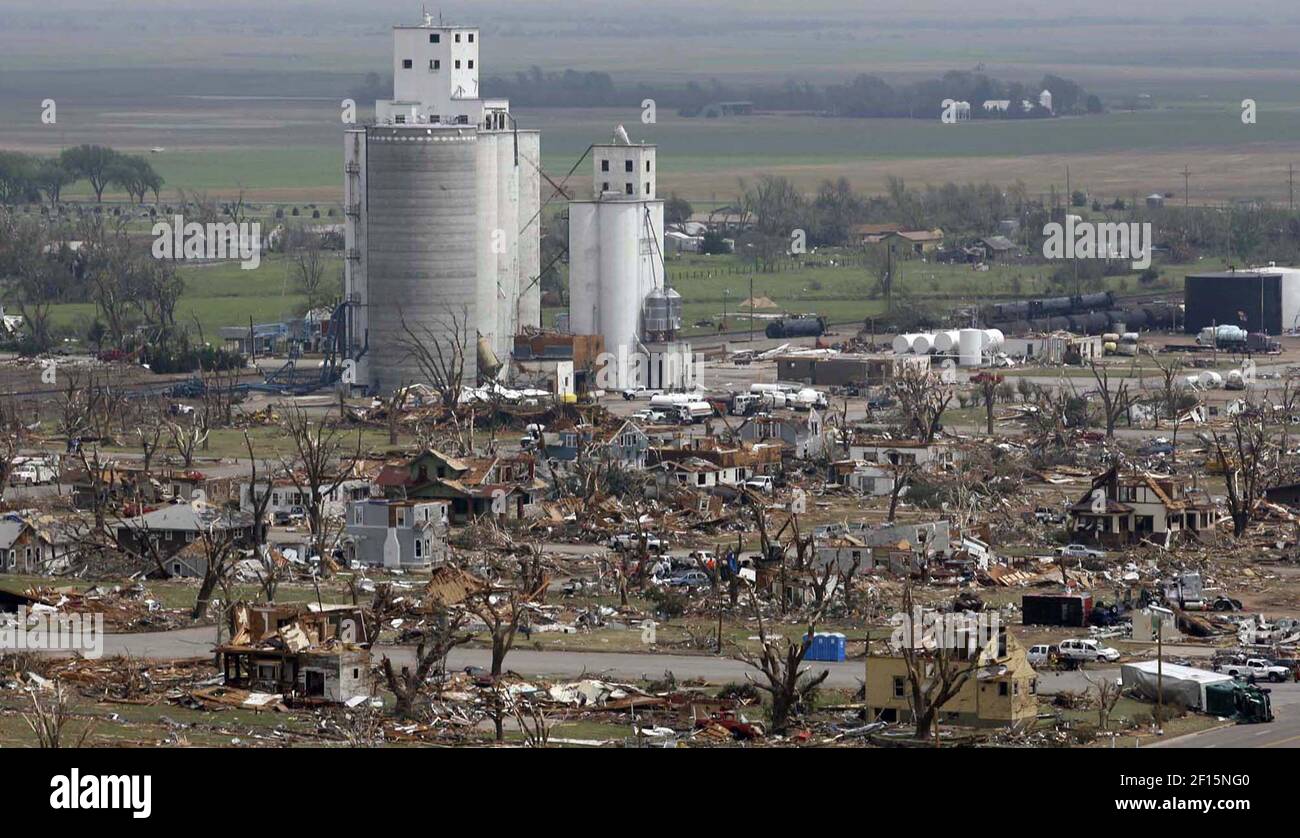 An aerial view of the destruction in Greensburg, Kansas, from Friday's ...