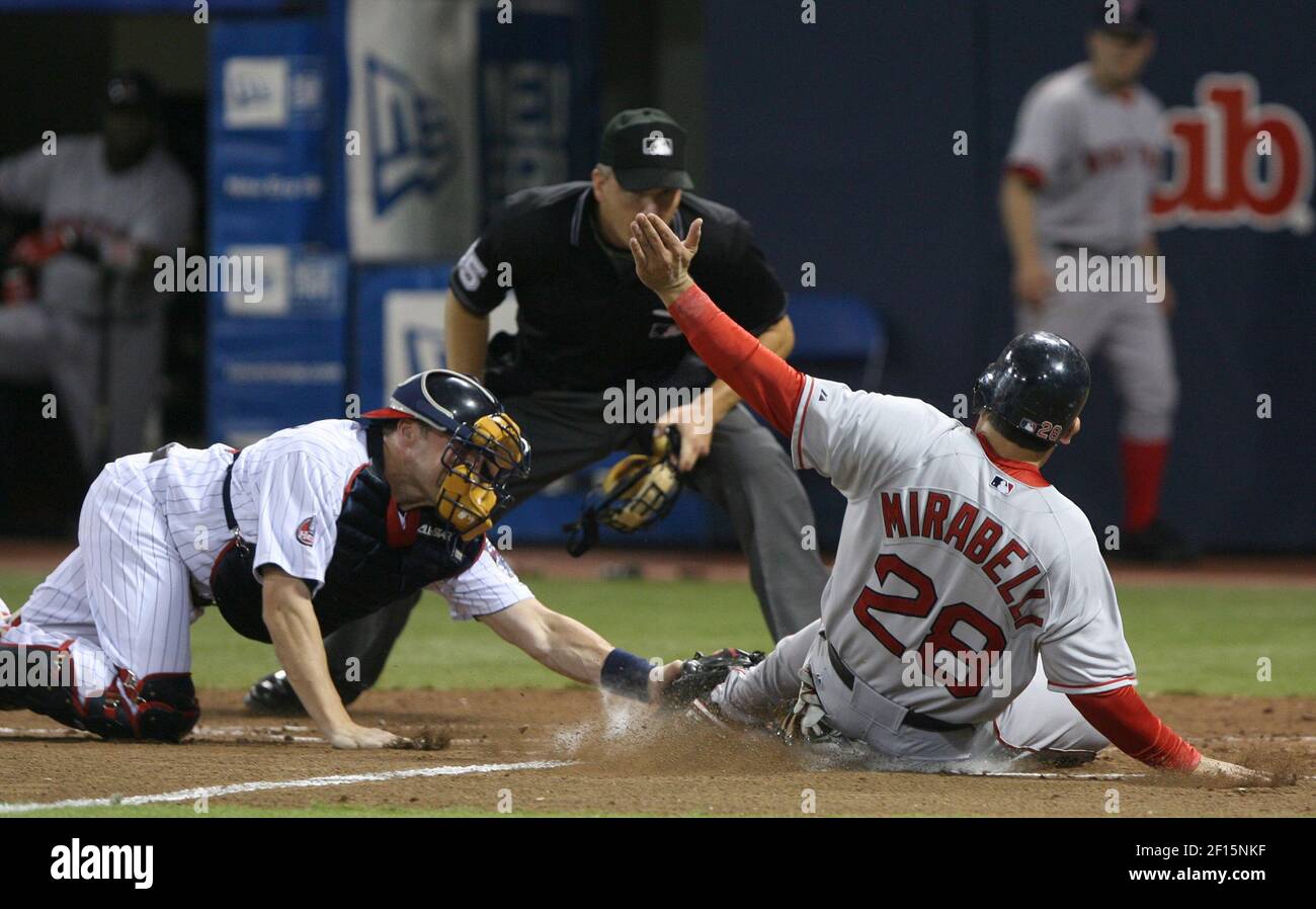 Minnesota Twins catcher Mike Redmond puts the tag on Boston Red Sox's ...