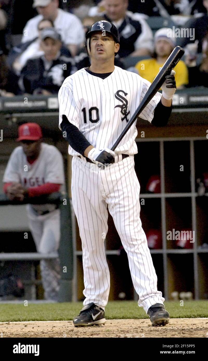 Chicago White Sox left fielder Rob Mackowiak sneers after striking out ...
