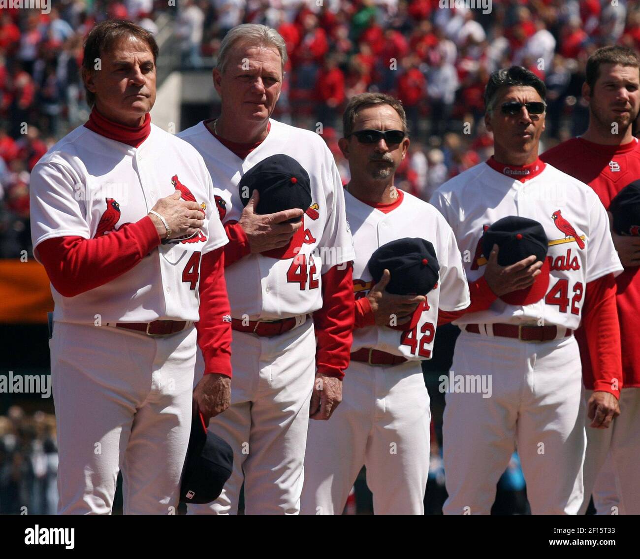 St. Louis Cardinals coaches (left to right) Tony La Russa, Dave Duncan ...