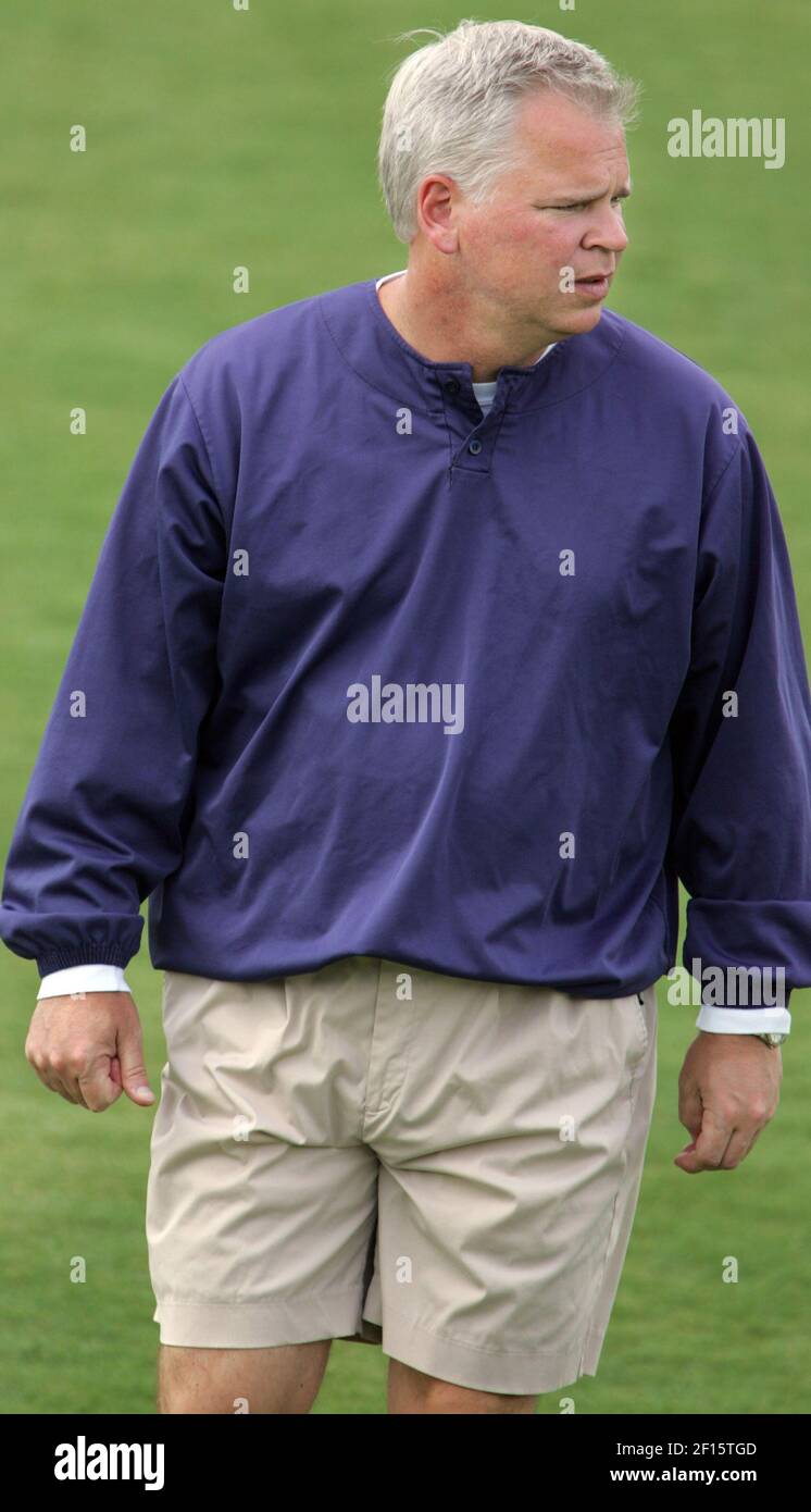 Randy Mueller, Miami Dolphins general manager, surveys mini camp at the ...