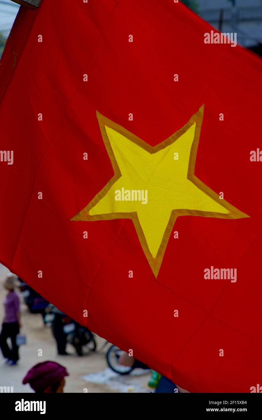 Vietnamese National flag on display in Can Cau, Lao Cai Province ...