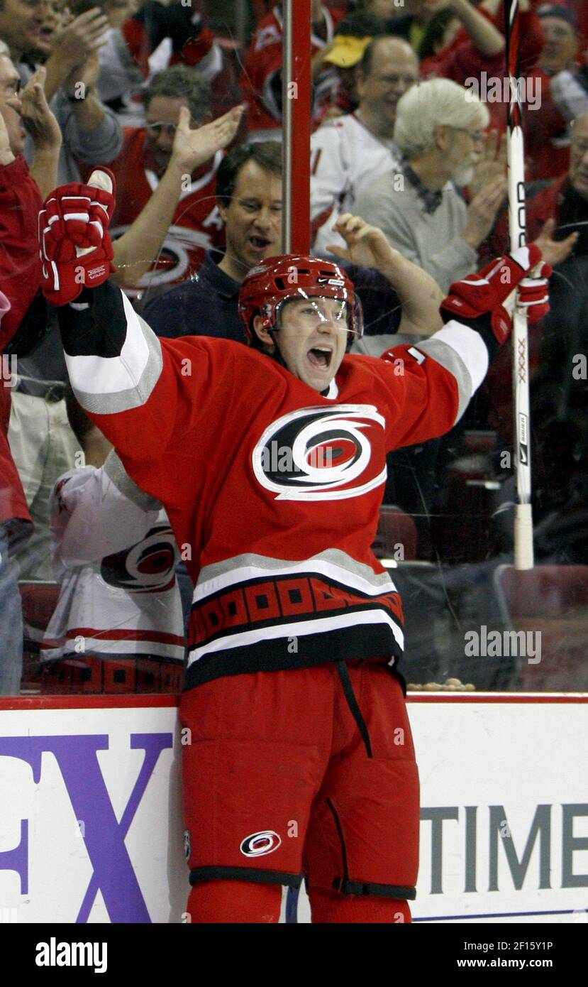 Carolina Hurricanes' Erik Cole celebrates his goal during first period ...