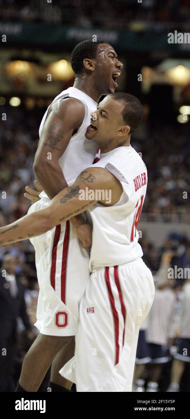 Ohio State's David Lighty (left) and Jamar Butler celebrate their win ...