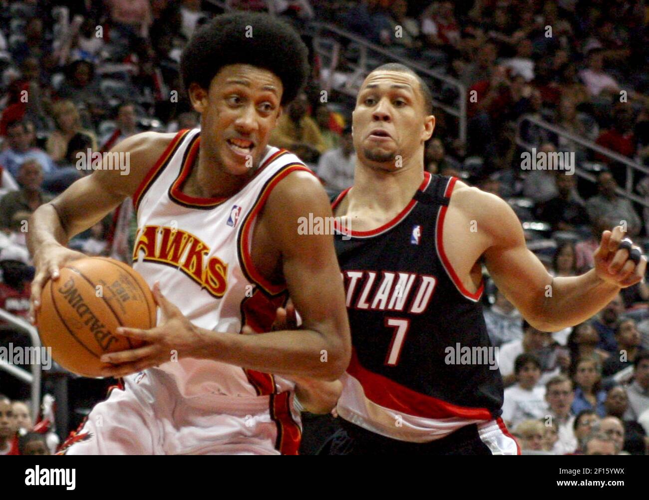 Atlanta Hawks' Josh Childress moves the ball past Portland Trailblazers ...