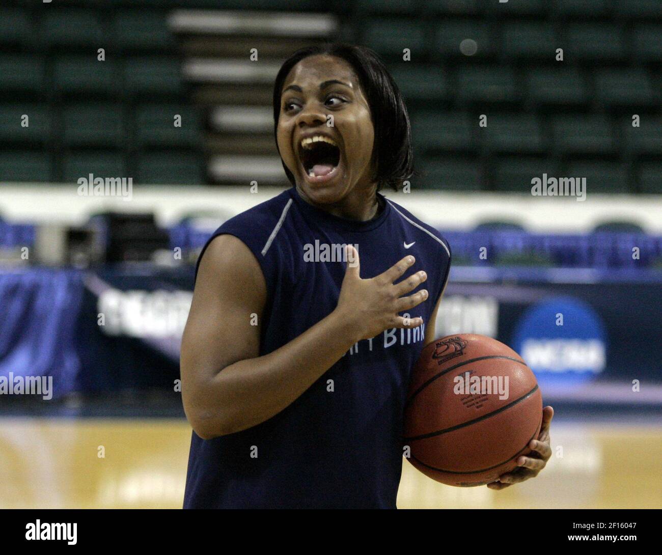 University of North Carolina's Ivory Latta laughs during practice at ...
