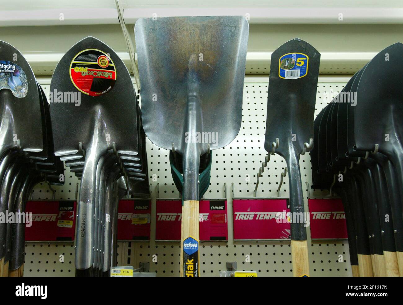 Shovels are designed to fit certain jobs. Displayed at a hardware store ...