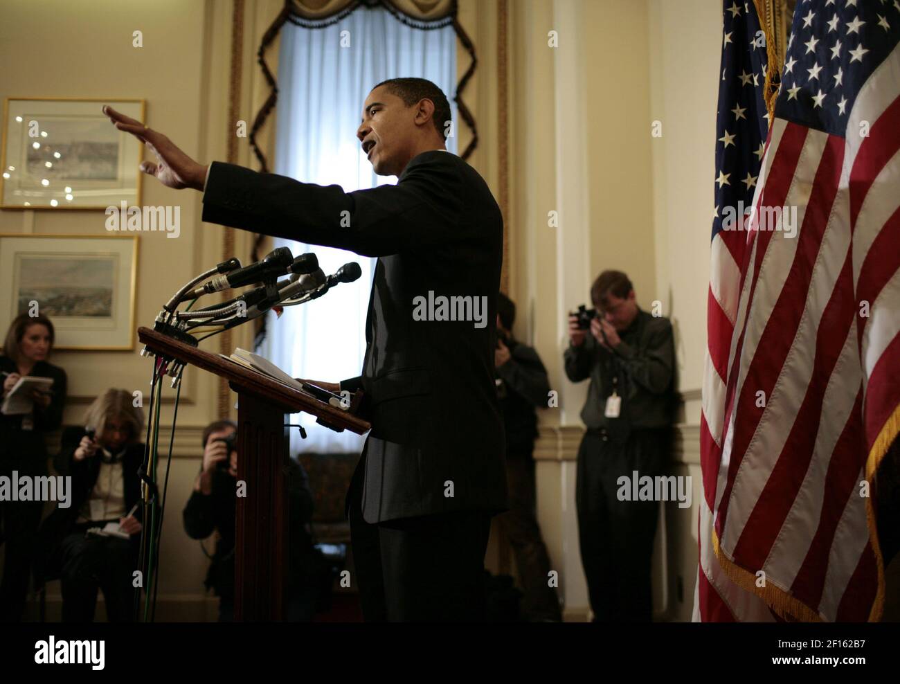 Democratic Presidential hopeful Sen. Barack Obama, D-Ill. gestures ...