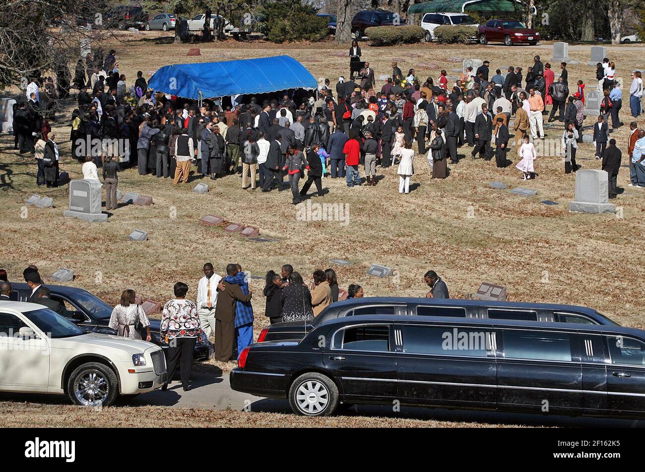 Friends and family gather for the burial service of Denver Broncos running back Damien Nash, on ...