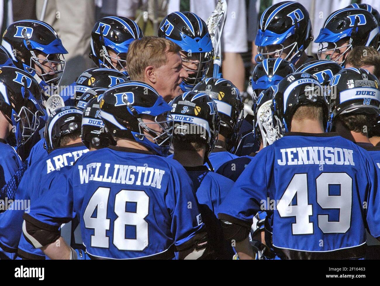 Duke lacrosse head coach John Danowski leads his team during their ...