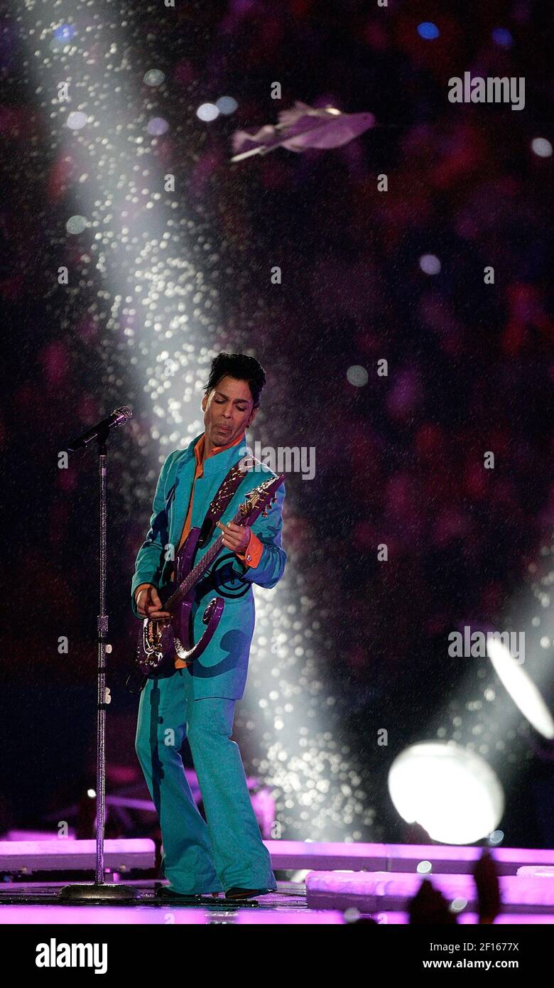 Prince performs at halftime of Super Bowl XLI in Miami, Florida, on ...