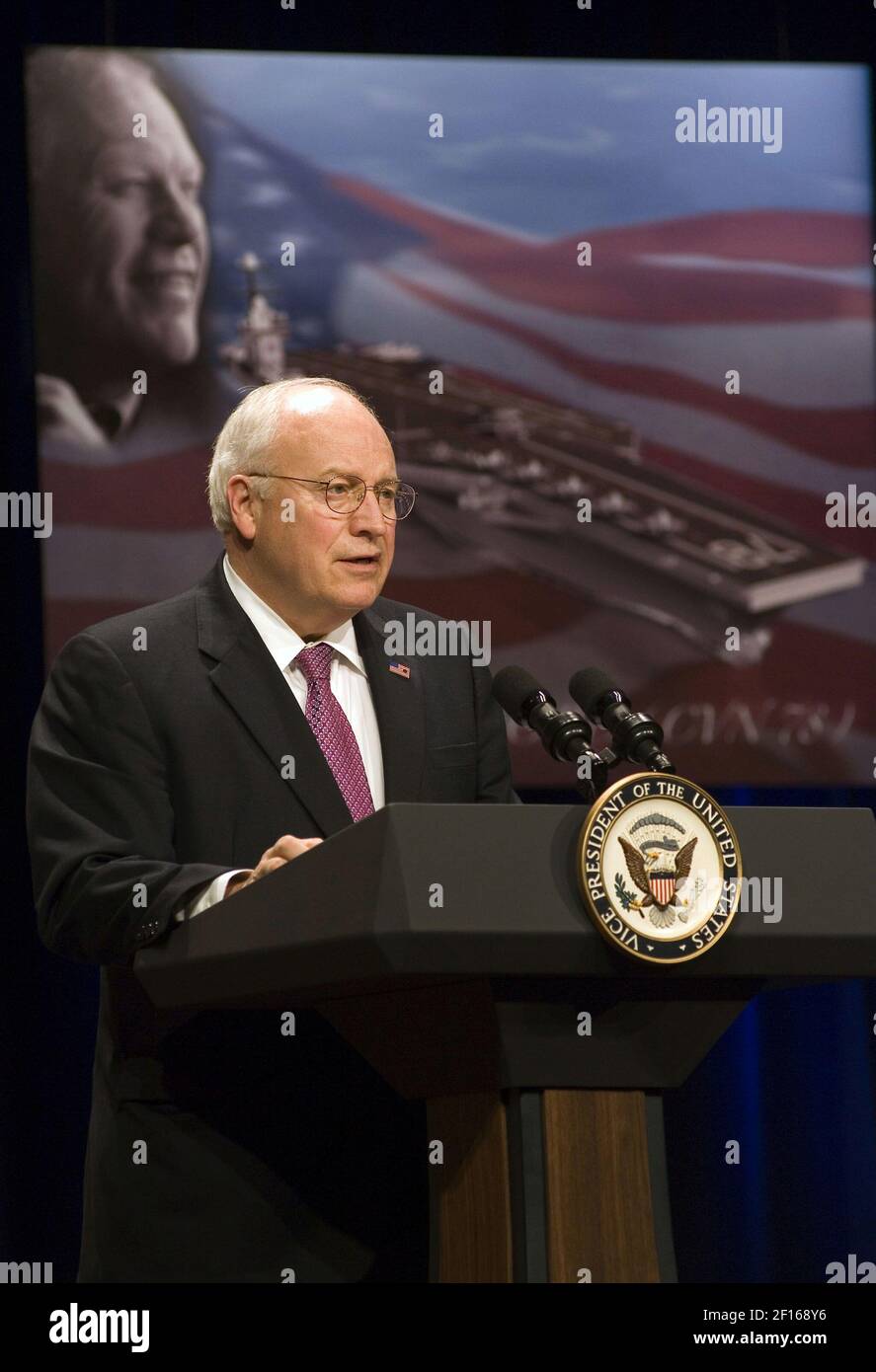 Vice President Dick Cheney speaks to a crowd during the official naming ...