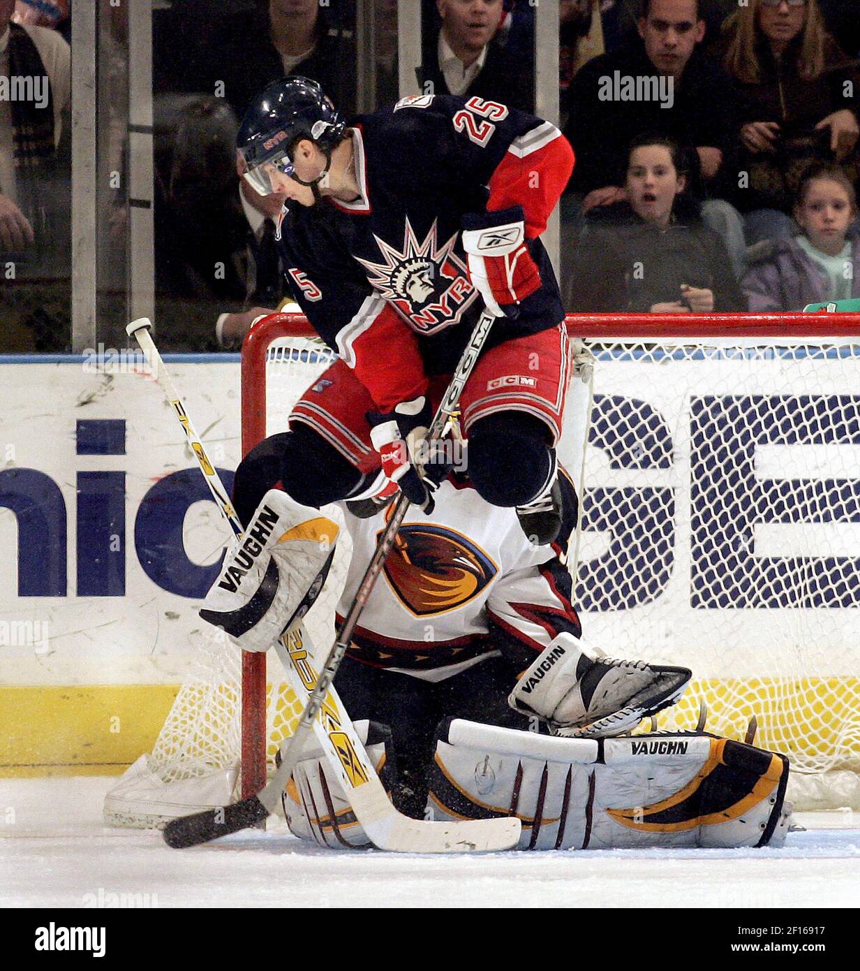 New York Rangers Petr Prucha tries to tip-in a shot from the point ...