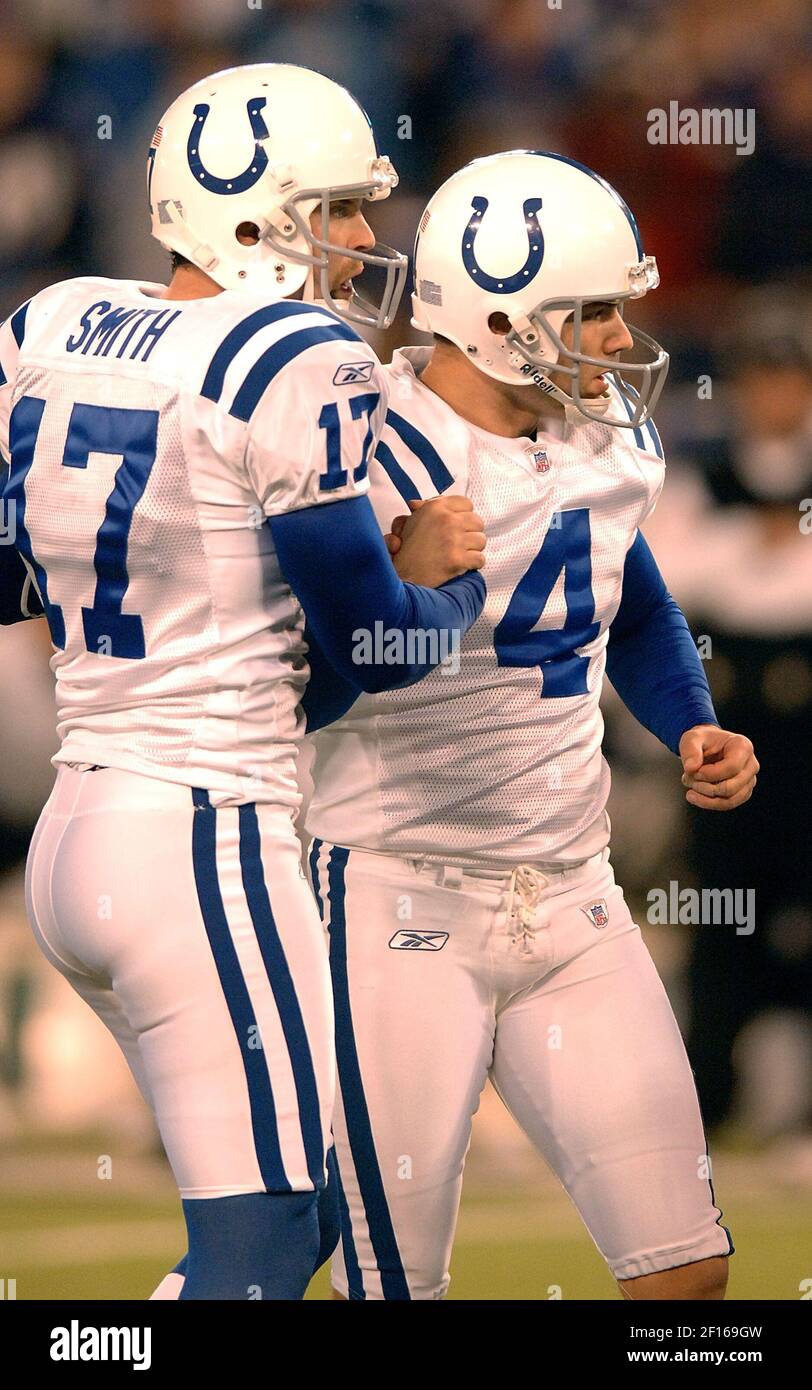 Indianapolis Colts Hunter Smith (17) congratulates teammate Adam ...