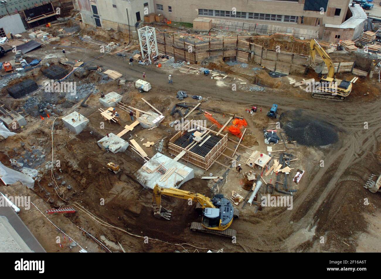 An aerial view is seen of the $218 million building under construction ...