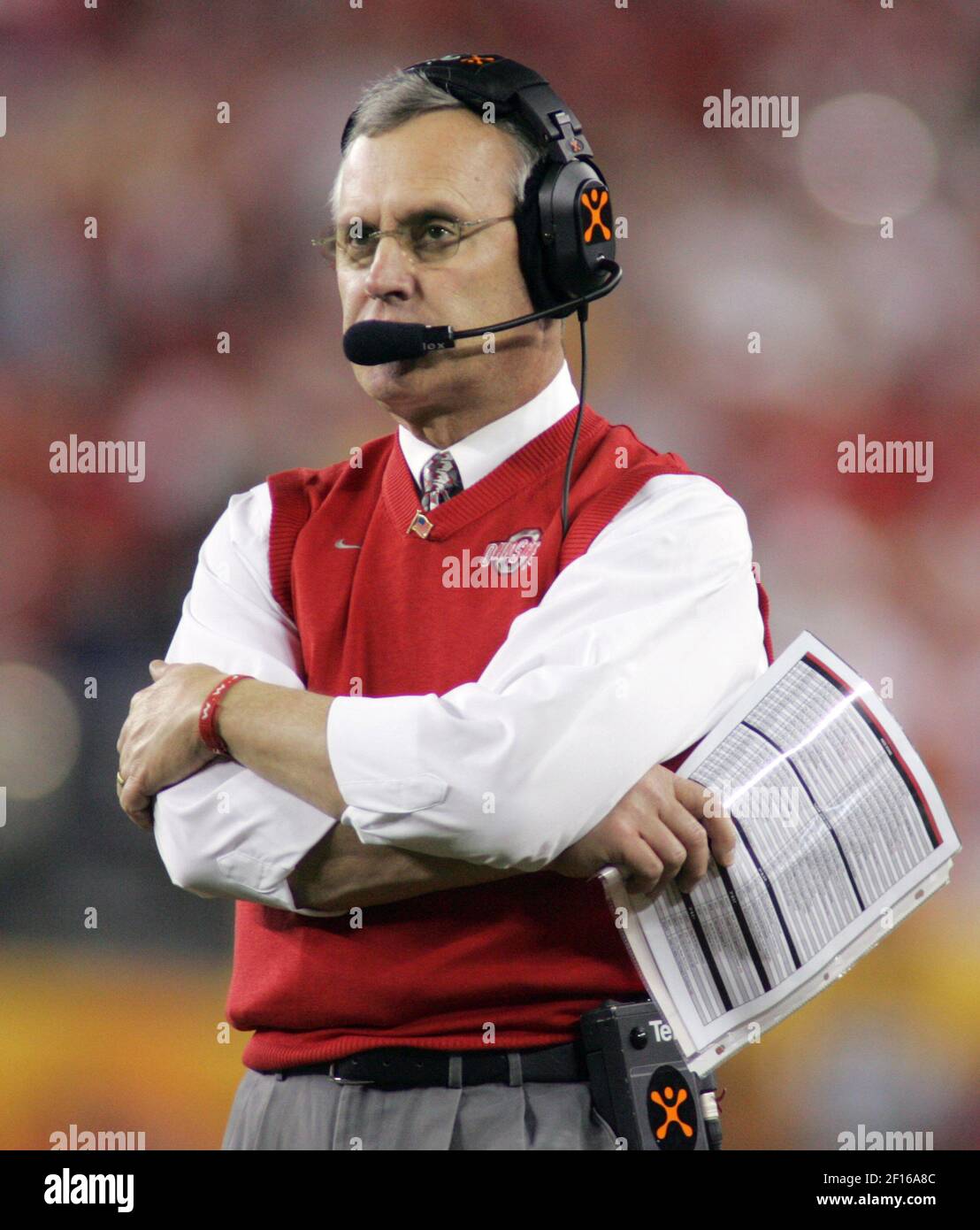 Ohio State head coach Jim Tressel watches the action from the sideline ...