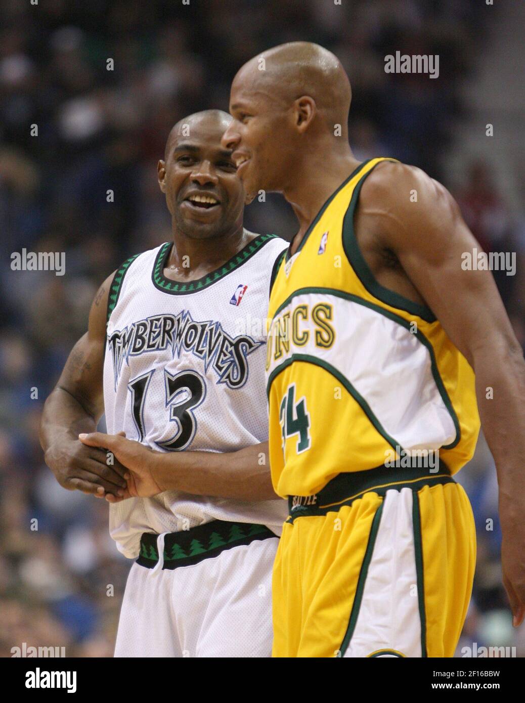 Seattle Supersonics' Ray Allen congratulates Minnesota Timberwolves ...