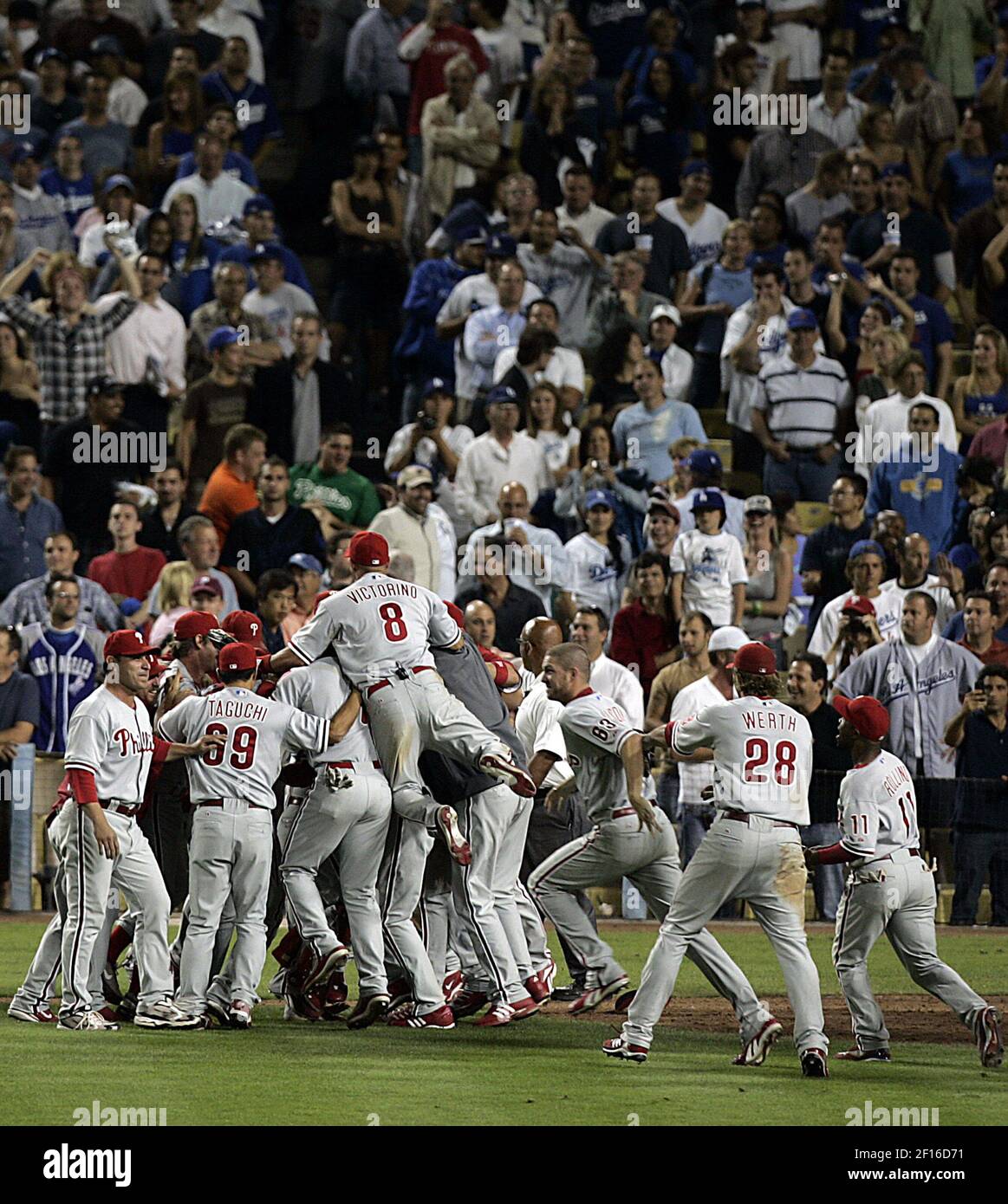 The Philadelphia Phillies celebrate after beating the Los Angeles ...