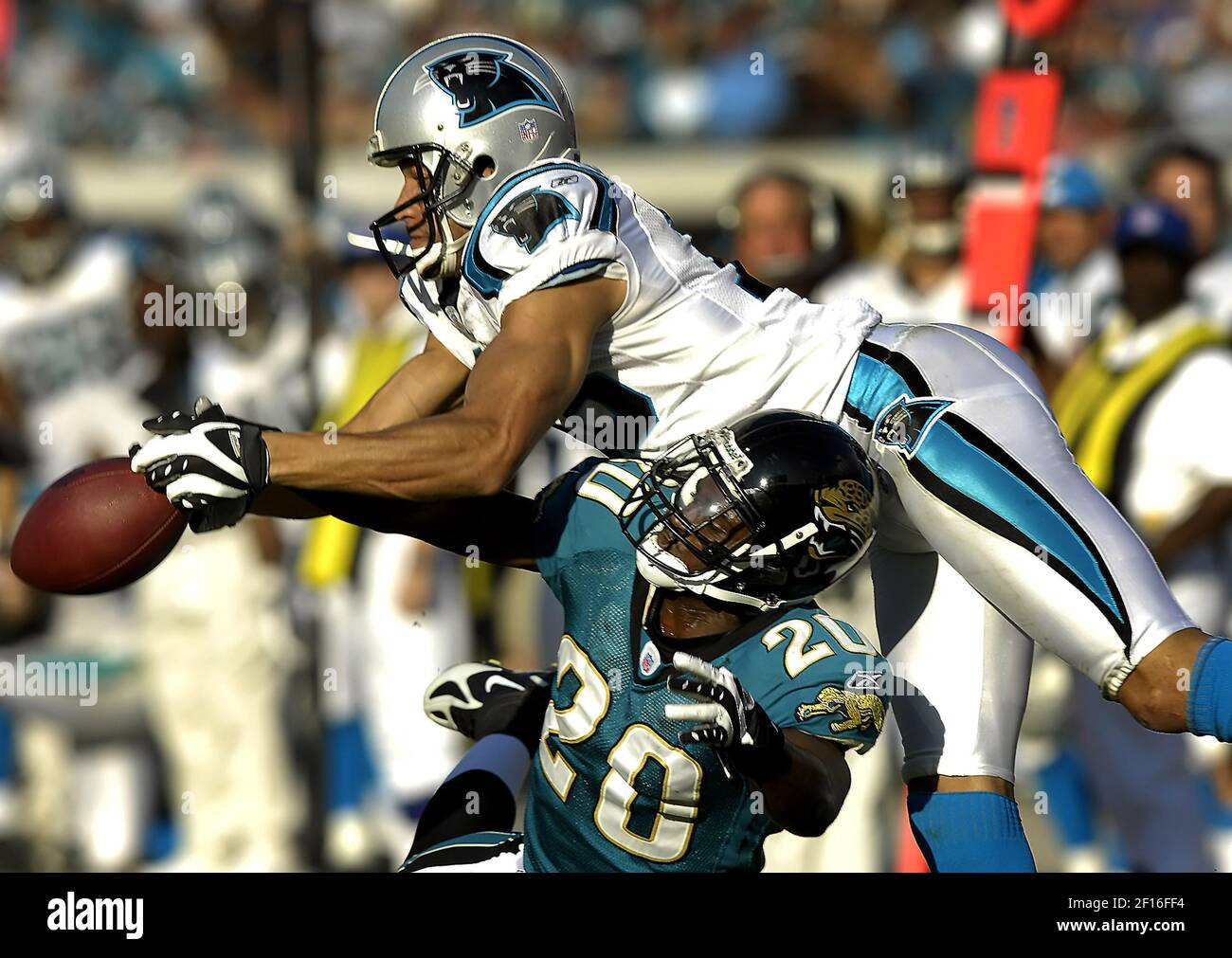 Carolina Panthers receiver Drew Carter (18) can't haul in a pass as ...