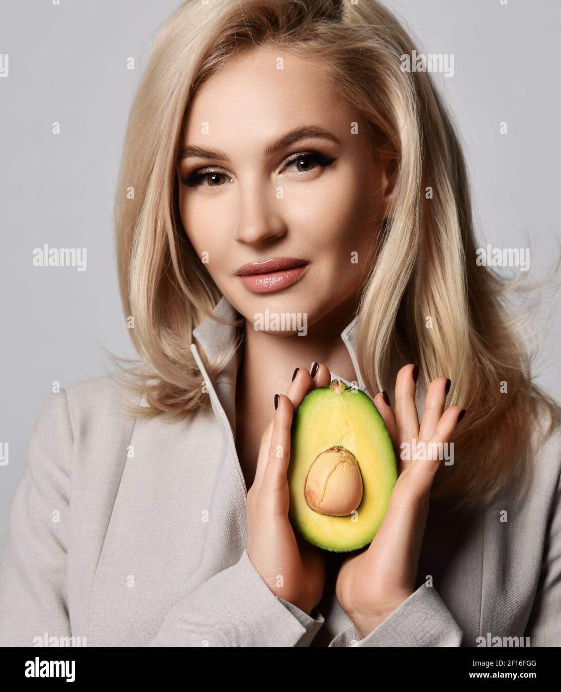 Portrait of wealthy gorgeous rich blonde woman with healthy skin ...