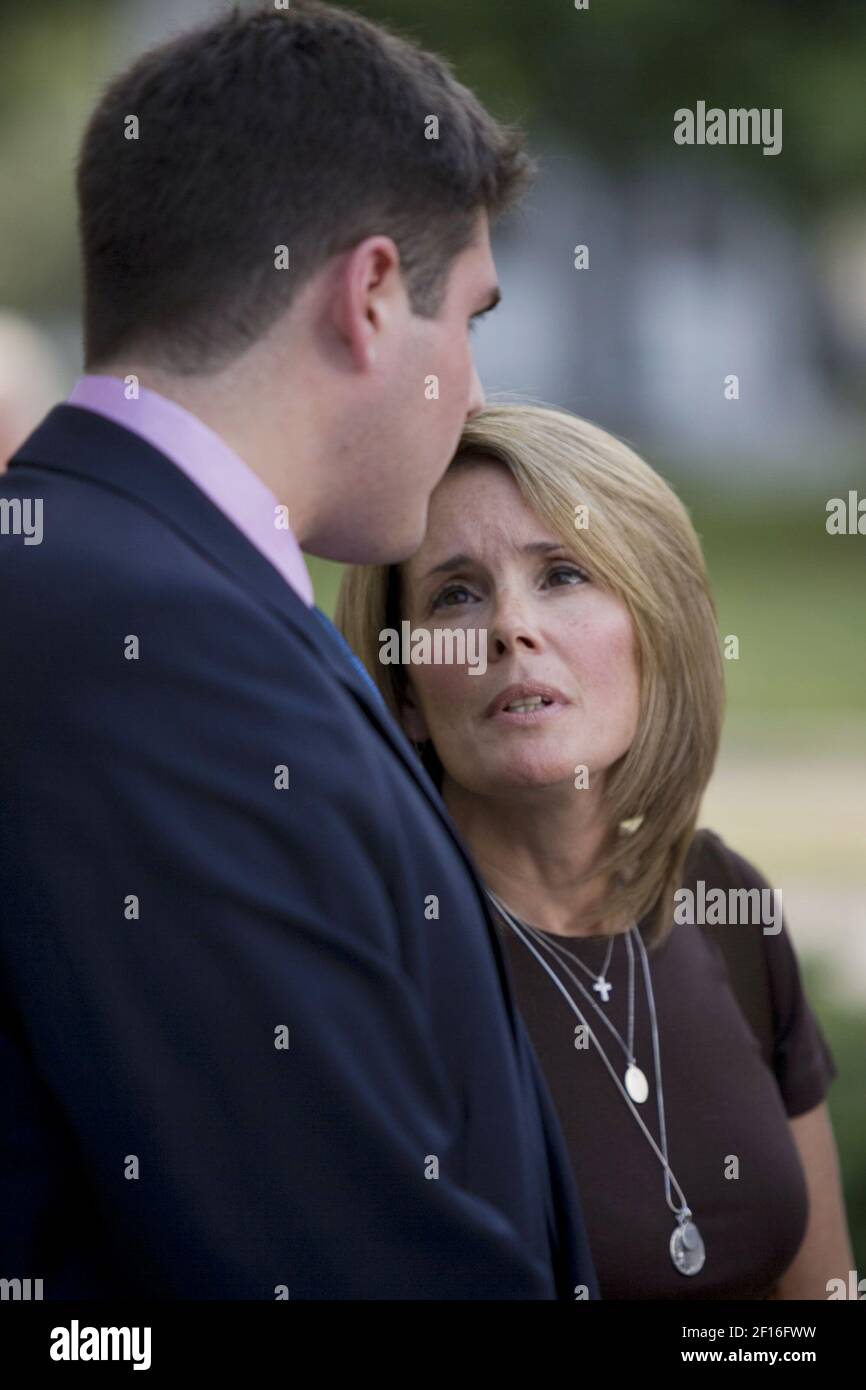 Reade Seligmann, left, and his mother Kathy Seligmann stand behind ...