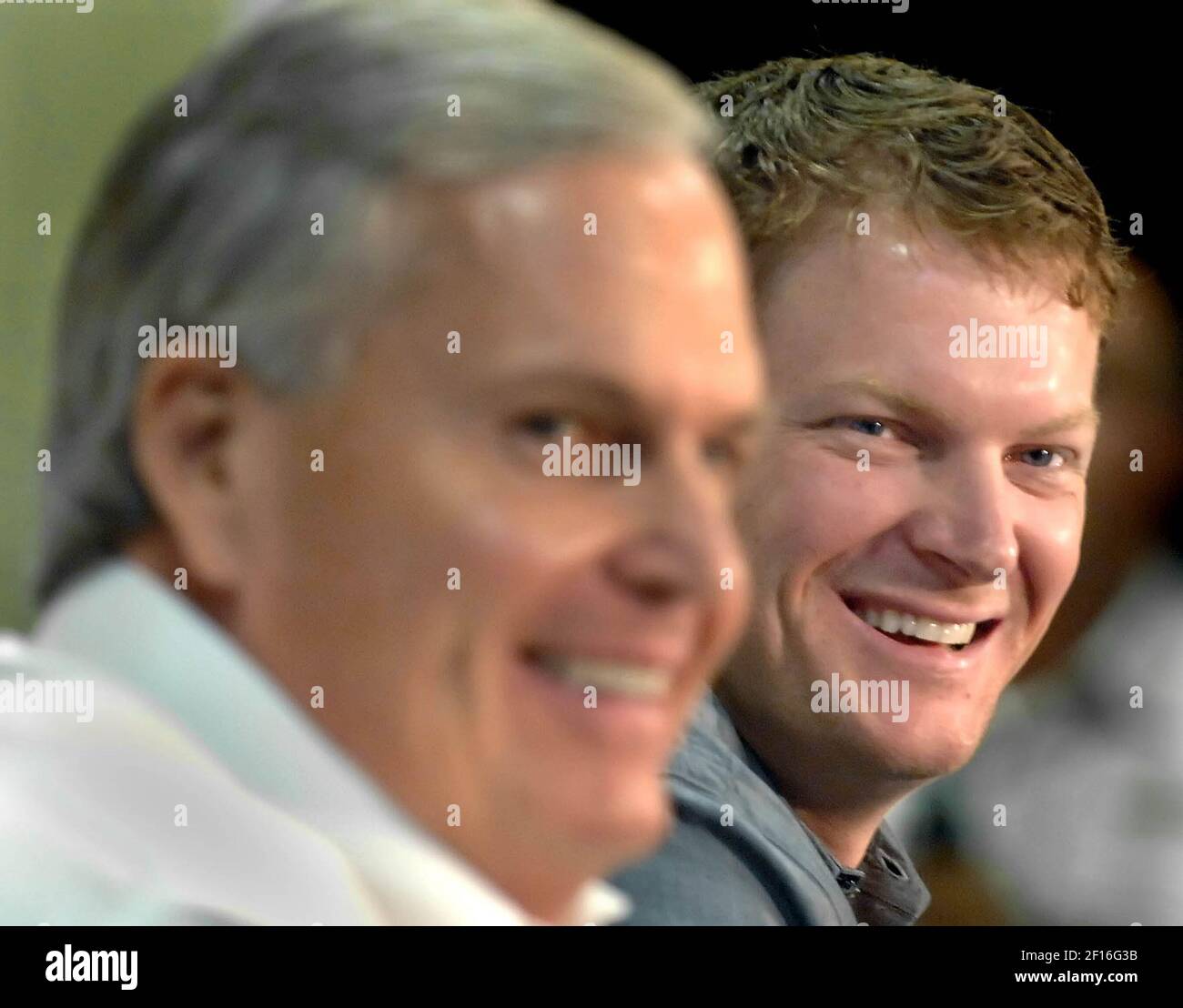 Rick Hendrick, left, and NASCAR superstar Dale Earnhardt Jr. laugh ...