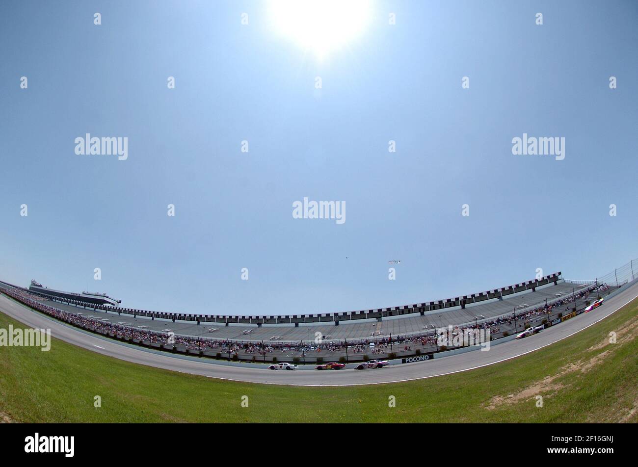 Cars run down the straightaway during the Arca Pocono 200 race at the ...