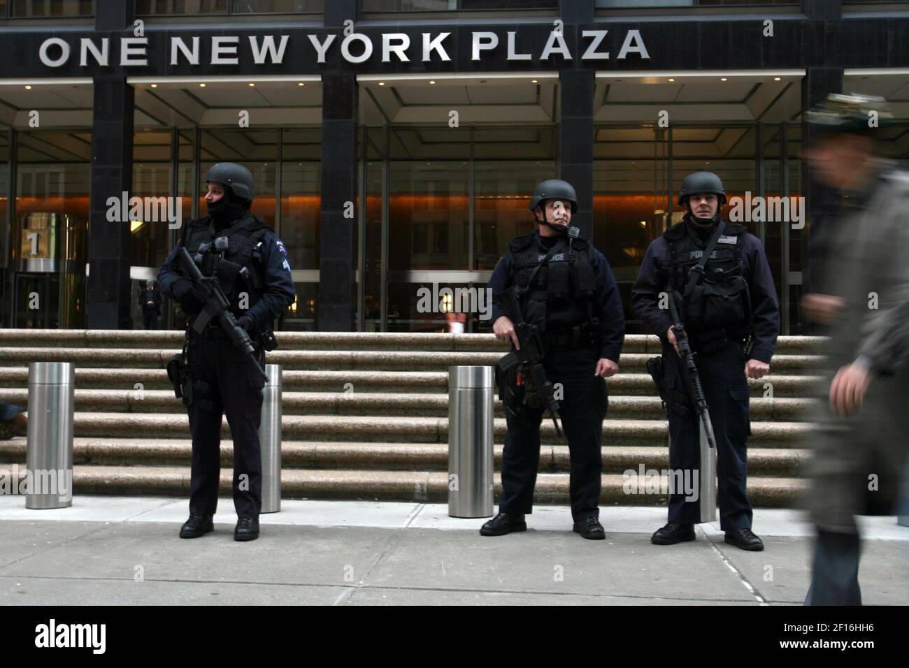 Heavily-armed members of a New York Police Department Hercules team ...
