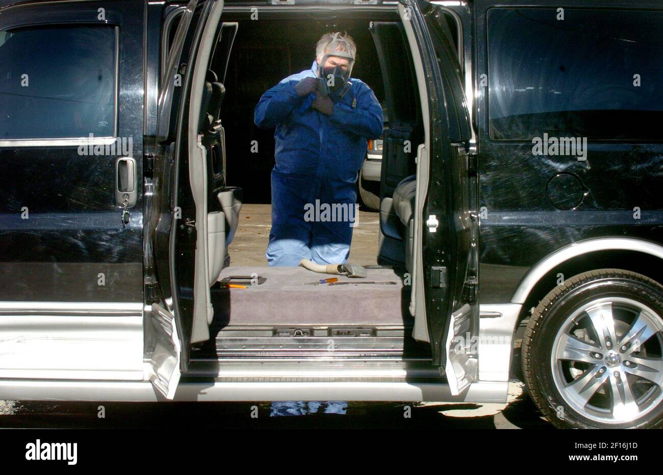 Bob O'Connor, of Emergi-Clean, in Linden, New Jersey, shows the clean ...