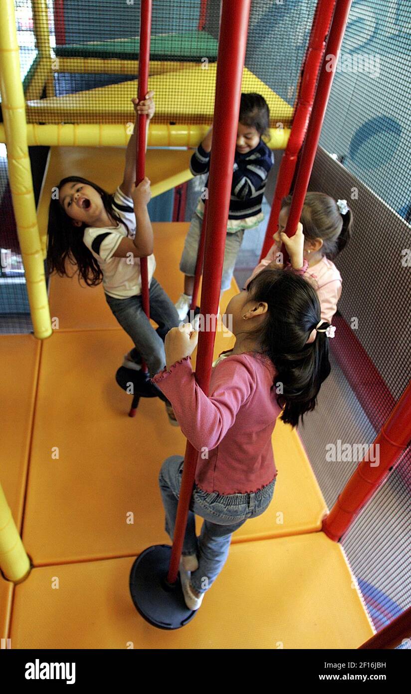 Girls check out the ropes in McDonald's new Rgym, a mini-gym for ...