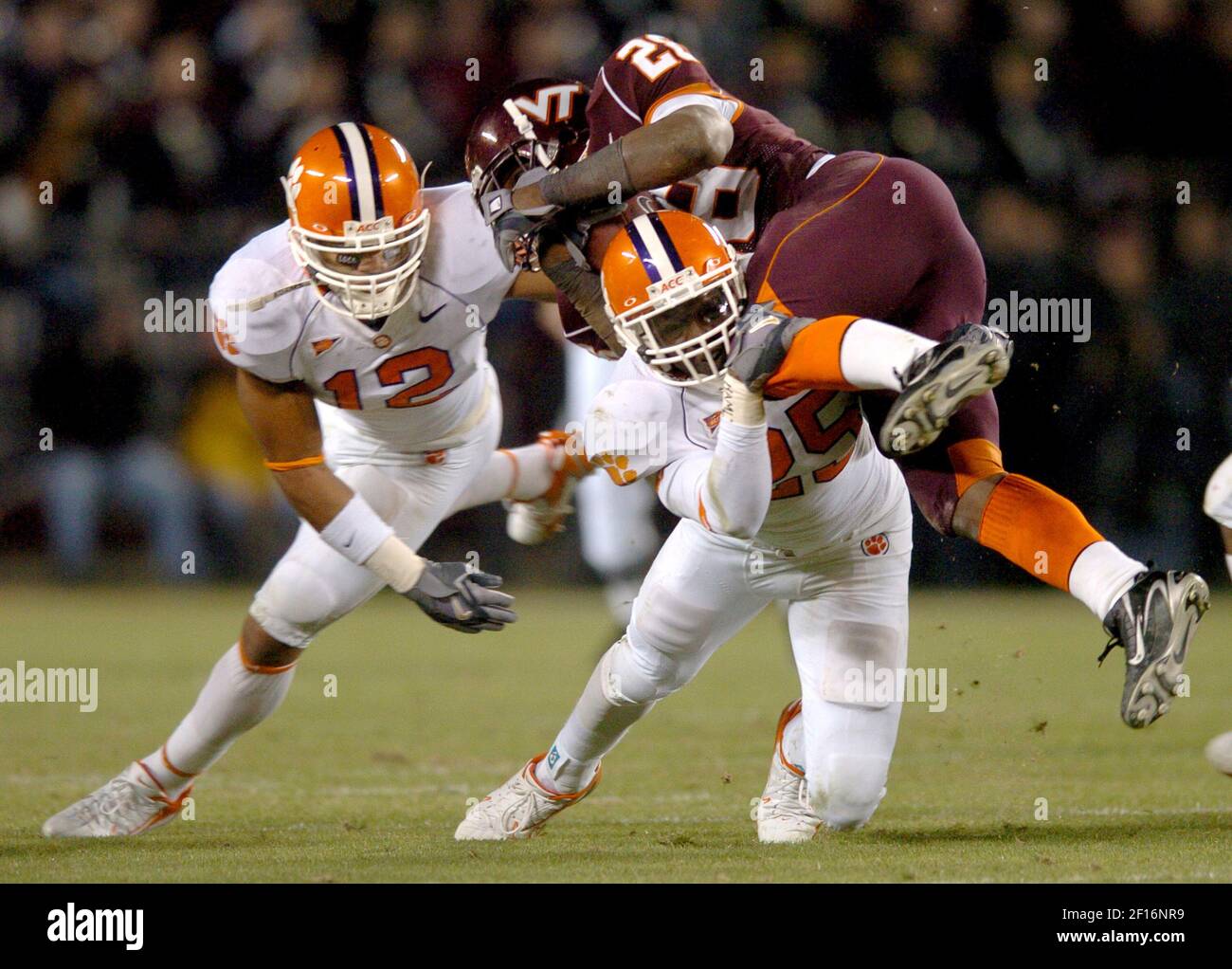 Clemson's Michael Hamlin puts a stop on Virginia Tech's Branden Ore for ...