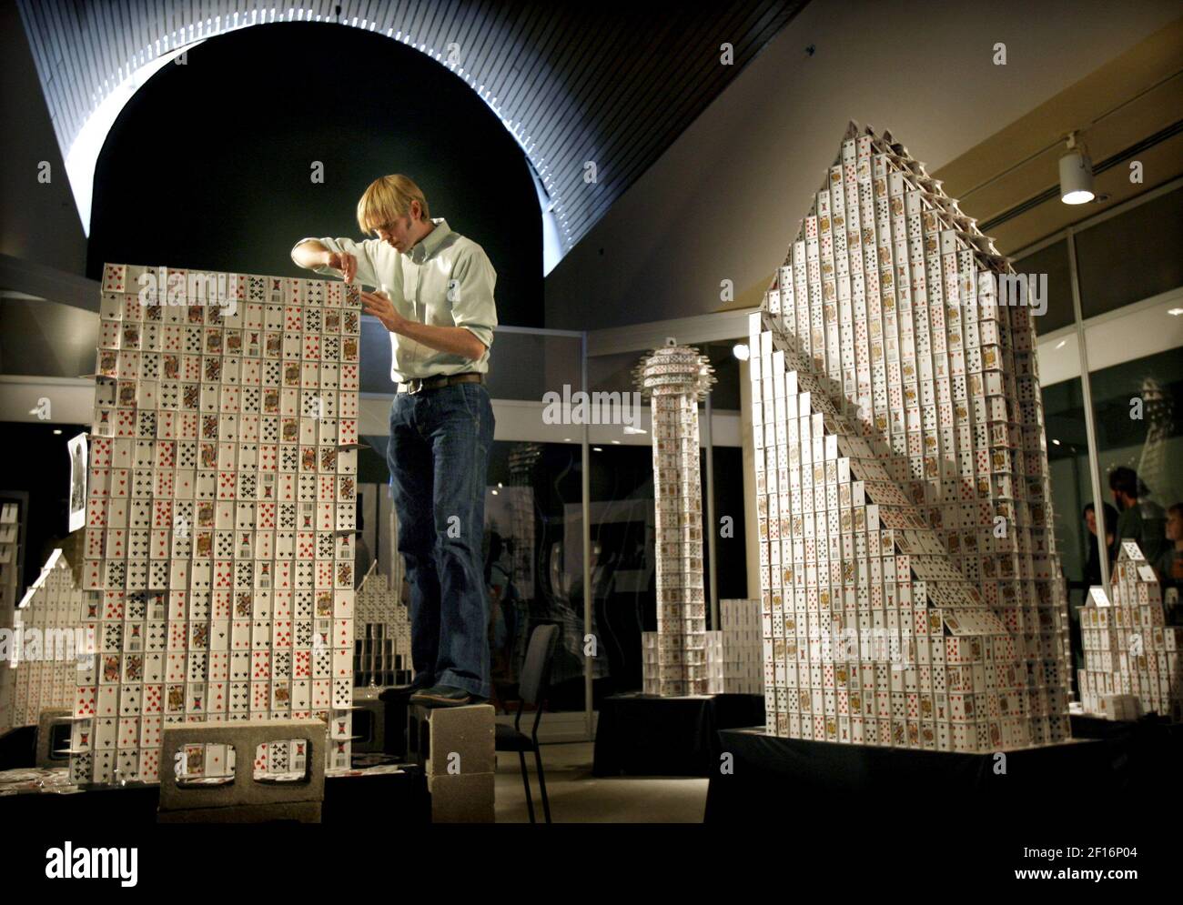 Professional card-stacker Bryan Berg of Santa Fe, New Mexico, builds ...